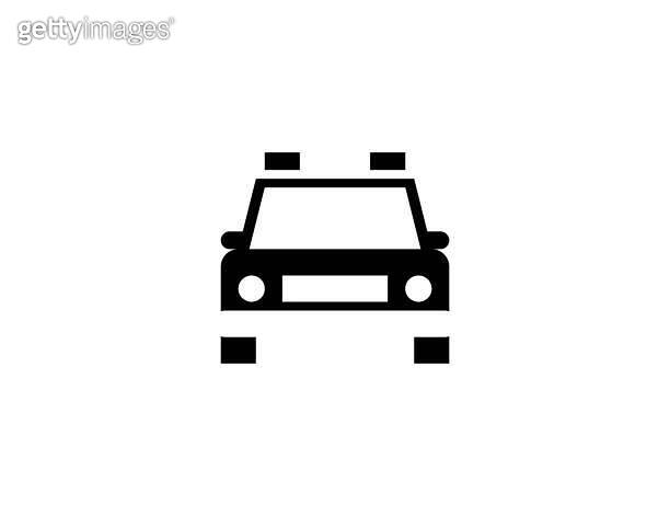 Oncoming Police car vector icon. Isolated police car front view flat ...