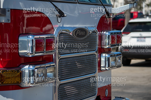 The front grill and Pierce logo on a fire engine from the Ventura City ...