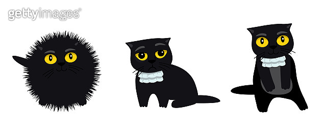 Set of black cat emoji. Crazy kitten with different emotions. Angry ...