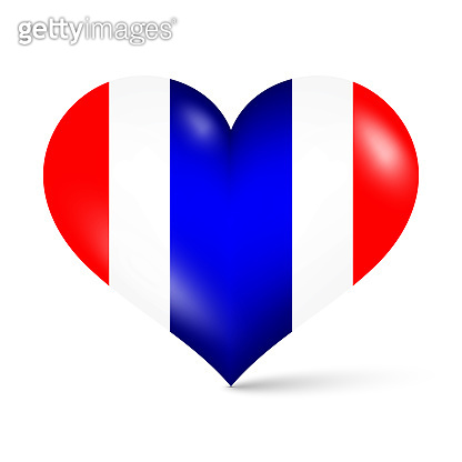3d glossy red white blue national Thailand flag color heart shape ...