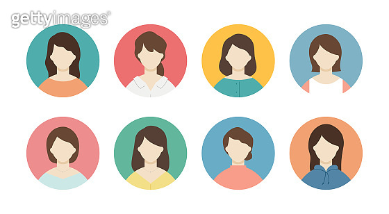 A set of various female round frame icons. 이미지 (1300940405) - 게티이미지뱅크