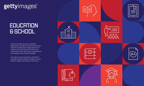 Education and School Related Design with Line Icons. Simple Outline ...