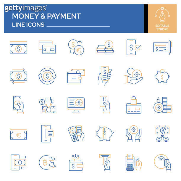 Set of Money and Payment Related Line Icons. Outline Symbol Collection, Editable Stroke 이미지 ...