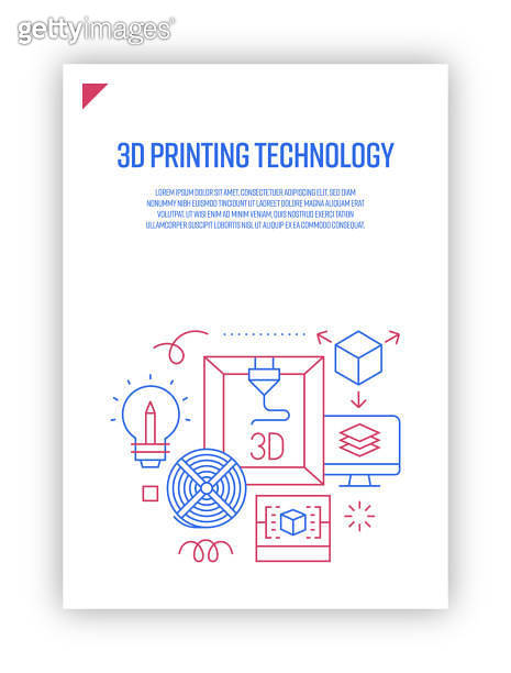 Vector Set of Illustration 3D Printing Concept. Line Art Style ...