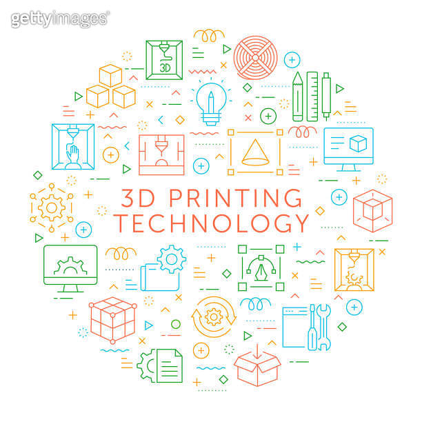Design Element of 3D Printing Technology. Pattern Design with Outline ...