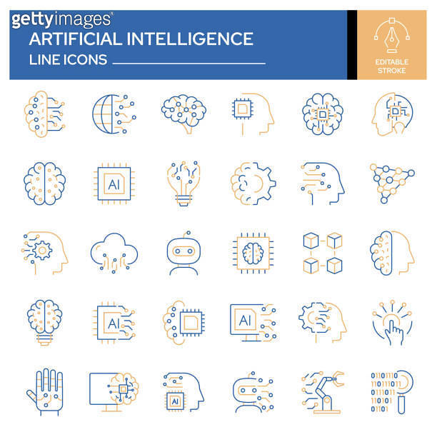 Set of Artificial Intelligence Related Line Icons. Outline Symbol ...