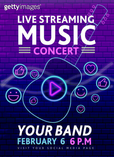 Live Streaming Music neon sign concert social media banner design with ...