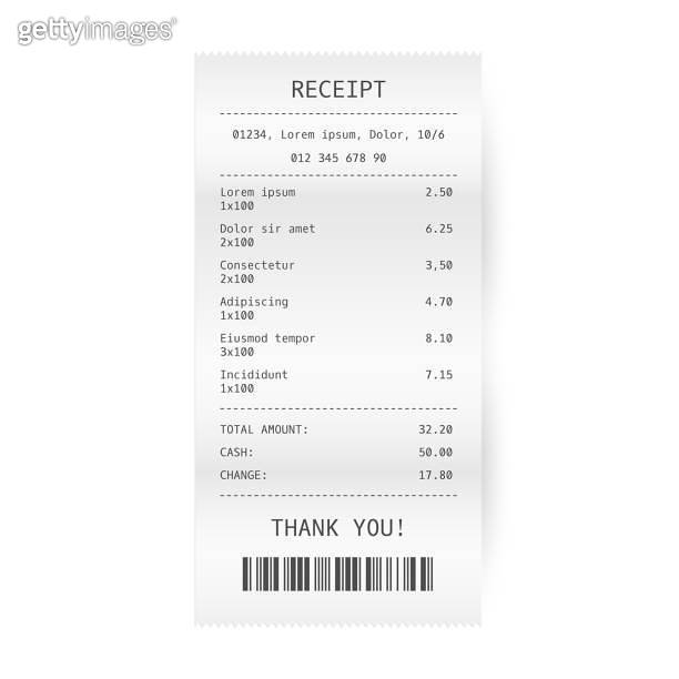 Receipt or bill realistic template. Paper payment check. Supermarket or ...