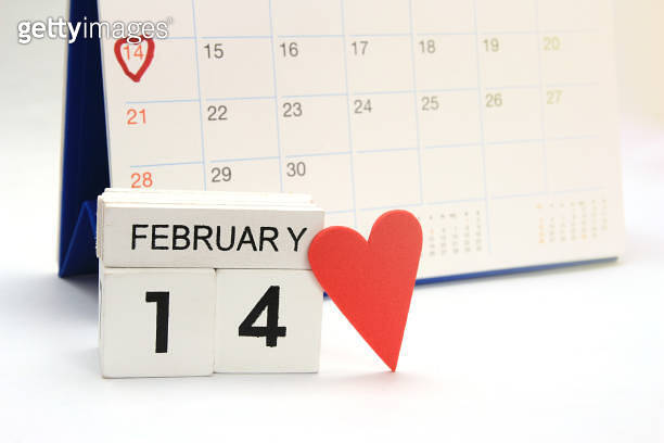 wooden calendar show of February 14 with red heart , valentine's day ...