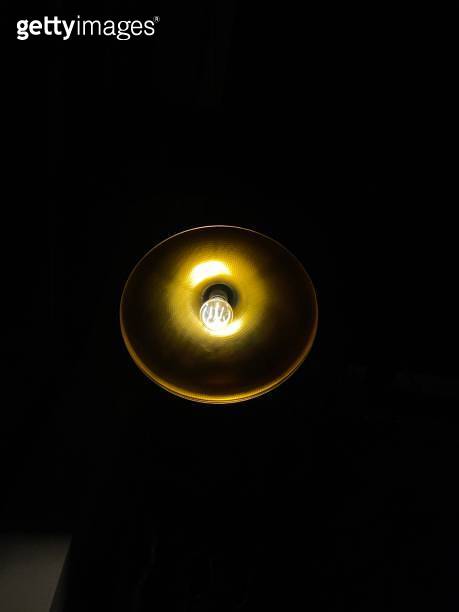 light bulb in a round lamp in the dark bottom view 이미지 (1351115009 ...