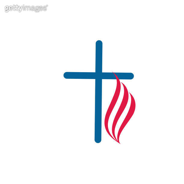 Cross on fire christian church logo. Vector icon for christian ...