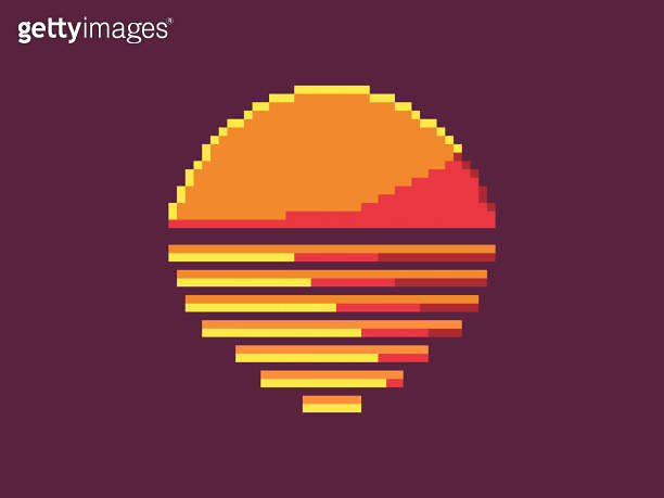 Pixel art 80s sunset. 8-bit sun synthwave and retrowave style. Design ...