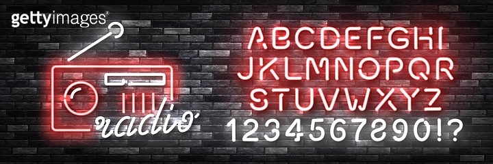 Vector realistic isolated neon sign of Radio with easy to change color ...