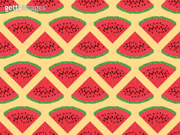 Watermelon slices seamless pattern in pixel art style. 8 bit icon ...