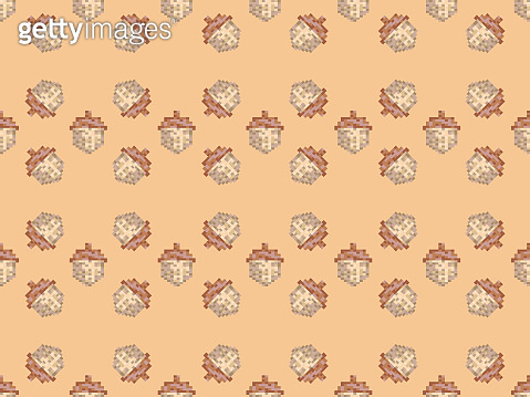 Pixel acorns seamless pattern. 8 bit icon acorn, retro graphics in the ...