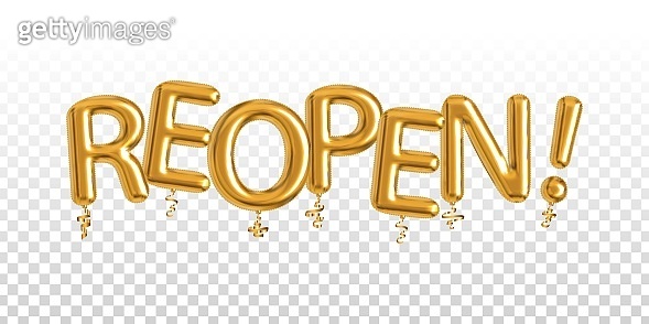 Vector realistic isolated golden balloon text of Reopen for decoration ...