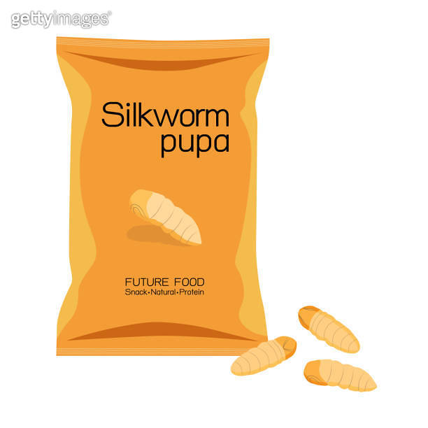 Silkworm Pupa Chrysalis insects deep-fried crispy in packaging snack ...