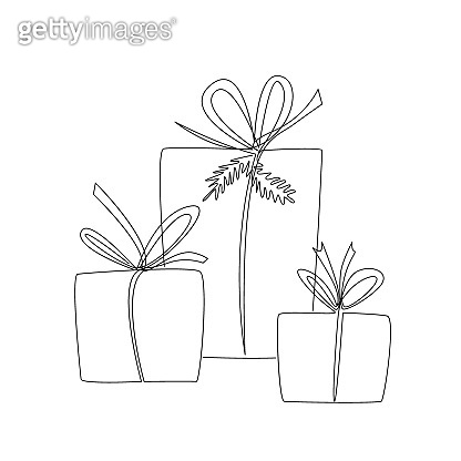 Pile of present gift boxes in continuous one line drawing style, vector ...