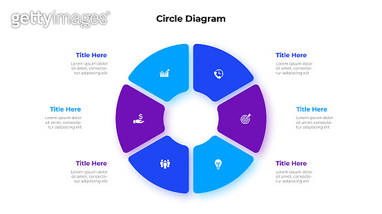 Circle diagram divided into 6 segments. Concept of six options of ...