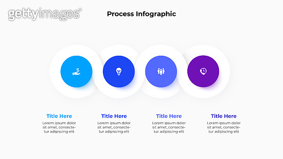 Horizontal progress diagram with four circle elements. Concept of 4 ...