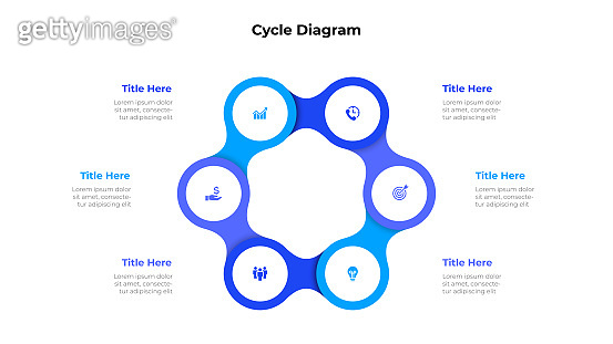 Cycle metaball diagram with six options or steps. Slide for business ...