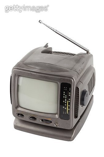 old 5.5 inch protable analog crt tv unit isolated on white 이미지 ...