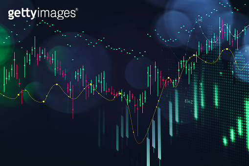 Forex candlestick chart. Financial data graph on LED display. Concept ...