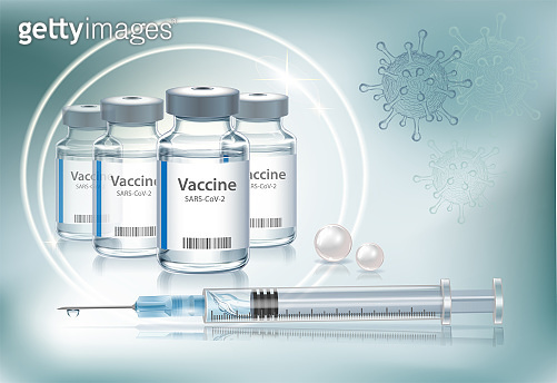 The medical concept with vaccine bottles and syringe for injection ...