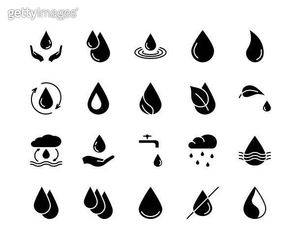 Water drop flat line icons set. Raindrop, water cycle, tear, rain ...
