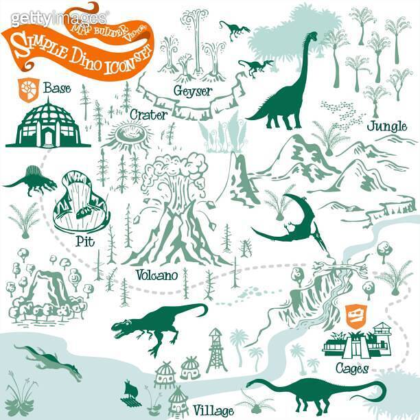 Prehistoric dinosaurs map builder with simple icon elements in vector ...