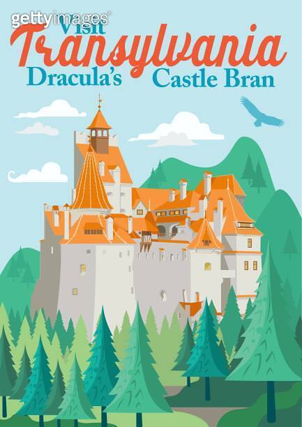 Travel Poster Visit Transylvania tourism in Europe, Romania, Bran ...