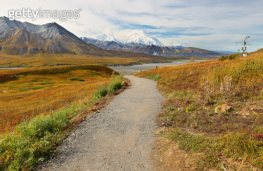 Savage River Loop Trail at sunset at Denali National Park, Alaska, USA ...