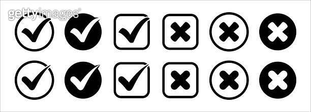 Check mark and cross box icon set. Correct and in correct symbol. Yes ...