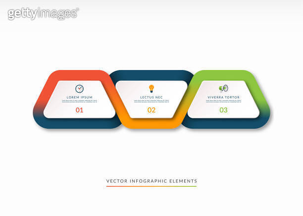 infographic timeline in the form of three trapezoidal design elements ...