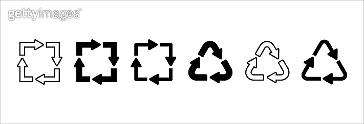 Recycling icon set. Triangle and square recycle symbol vector icon set ...