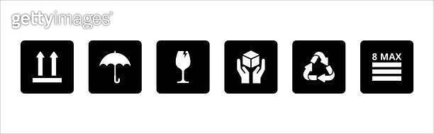 Box packaging handling instruction icon. Shipping cardboard box care ...