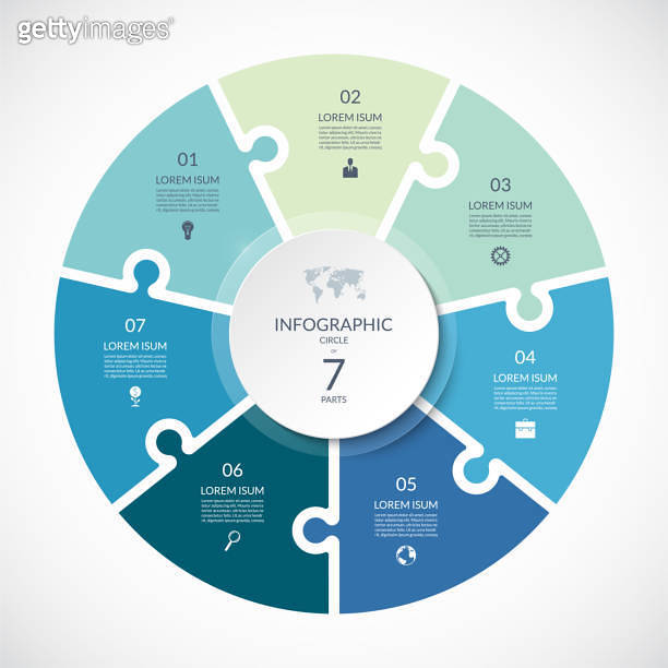 Vector infographic puzzle circular template. Cycle diagram with 7 parts ...