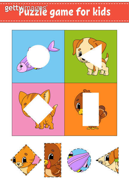 Puzzle game for kids. Cut and paste. Cutting practice. Learning shapes ...