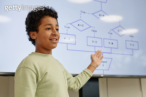 Boy Presenting in Coding Class 이미지 (1359107260) - 게티이미지뱅크