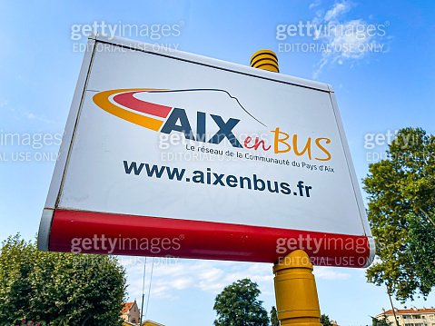 Aix-en-Provence, France - August 2021 : "Aix en bus" sign at a bus stop ...
