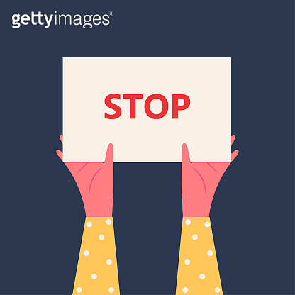 Vector cartoon illustration of stop sign hold in hand. Object on white ...