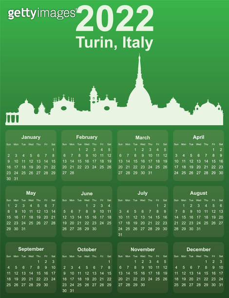 Green stylish 2022 year calendar with cityscape panorama of the city of ...