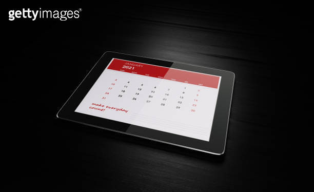 January 2021 Monthly Digital Calendar Sitting on Black Background 이미지 ...