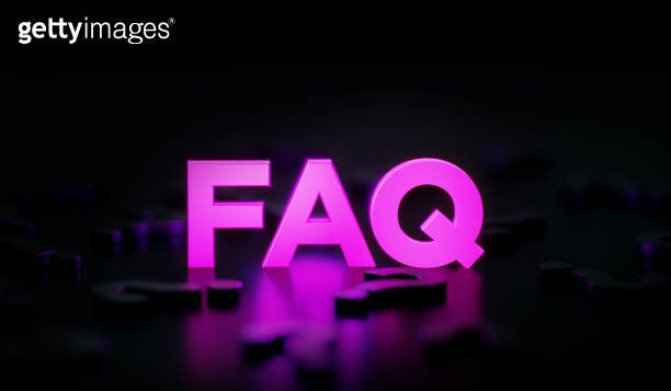 FAQ Concept - Purple FAQ Text Glowing Amid Black Question Marks On ...