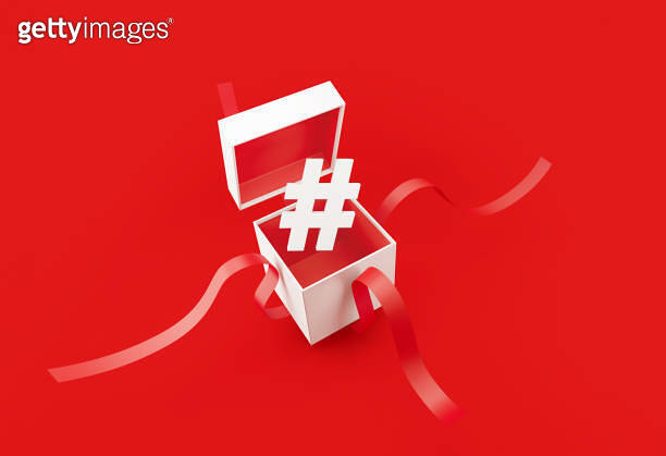 Hashtag Symbol Coming Out Of A White Gift Box Tied With Red Ribbon On ...