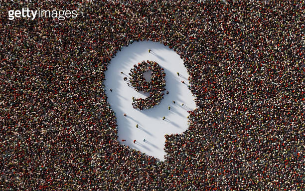 Human Crowd Forming Number Nine Inside Of A Human Head Shape ...