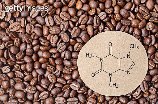 Structural chemical formula of caffeine molecule with roasted coffee ...