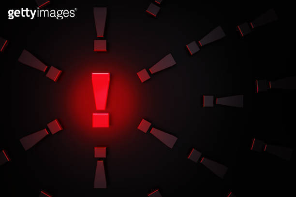 Warning Concept - Red Exclamation Point Glowing Amid Black Exclamation ...