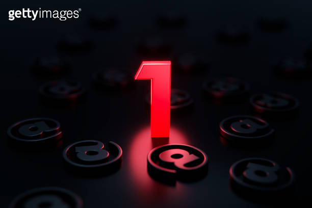 Red Number One Glowing Amid Black At Symbols On Black Background 이미지 ...