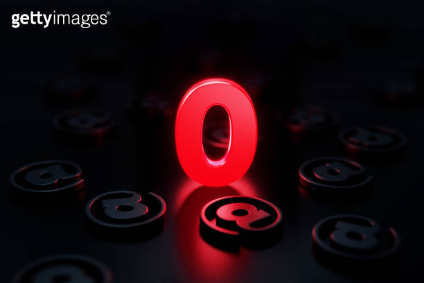 Red Number Zero Glowing Amid Black At Symbols On Black Background 이미지 ...